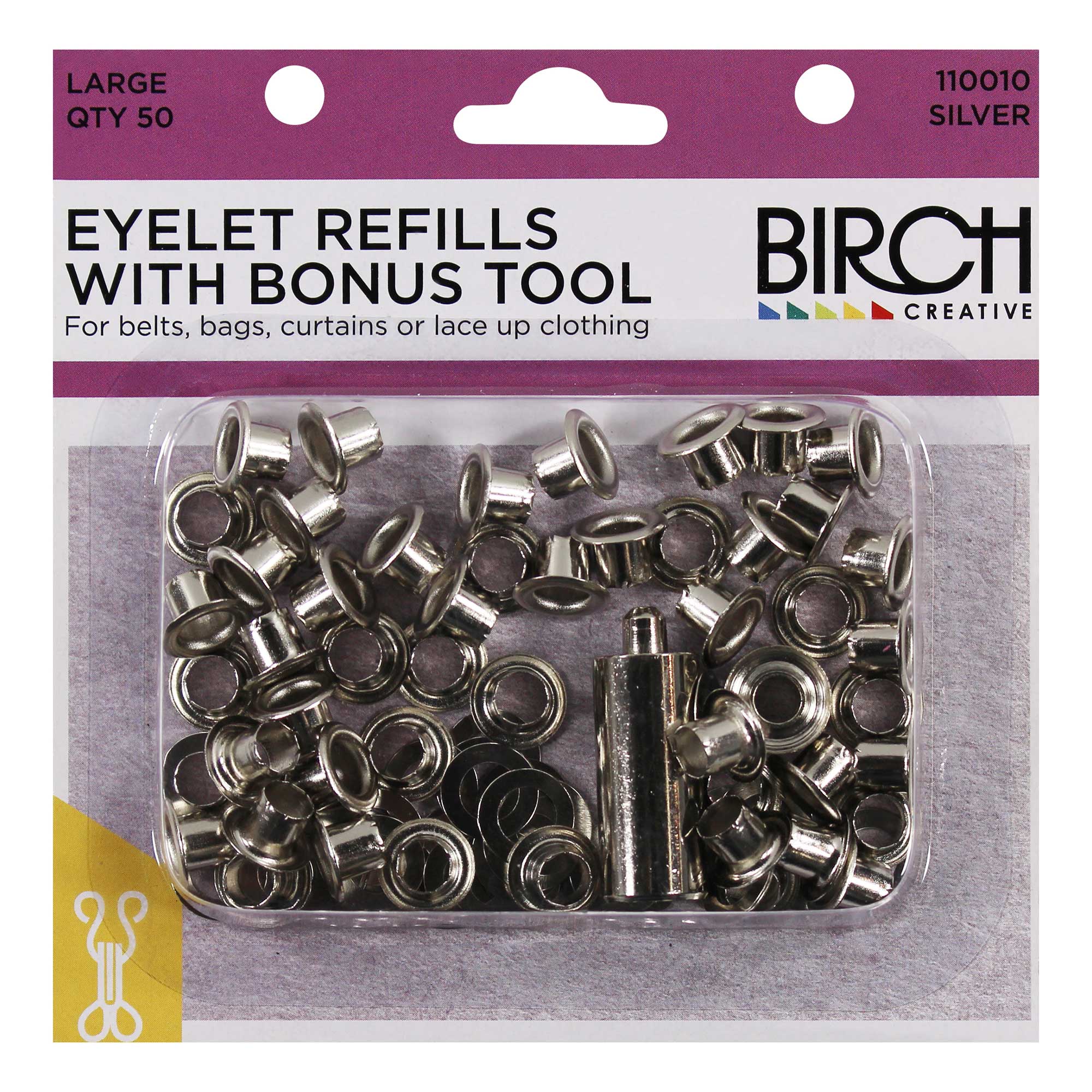 EYELETS LARGE SILVER 50 PACK » Birch Wholesale
