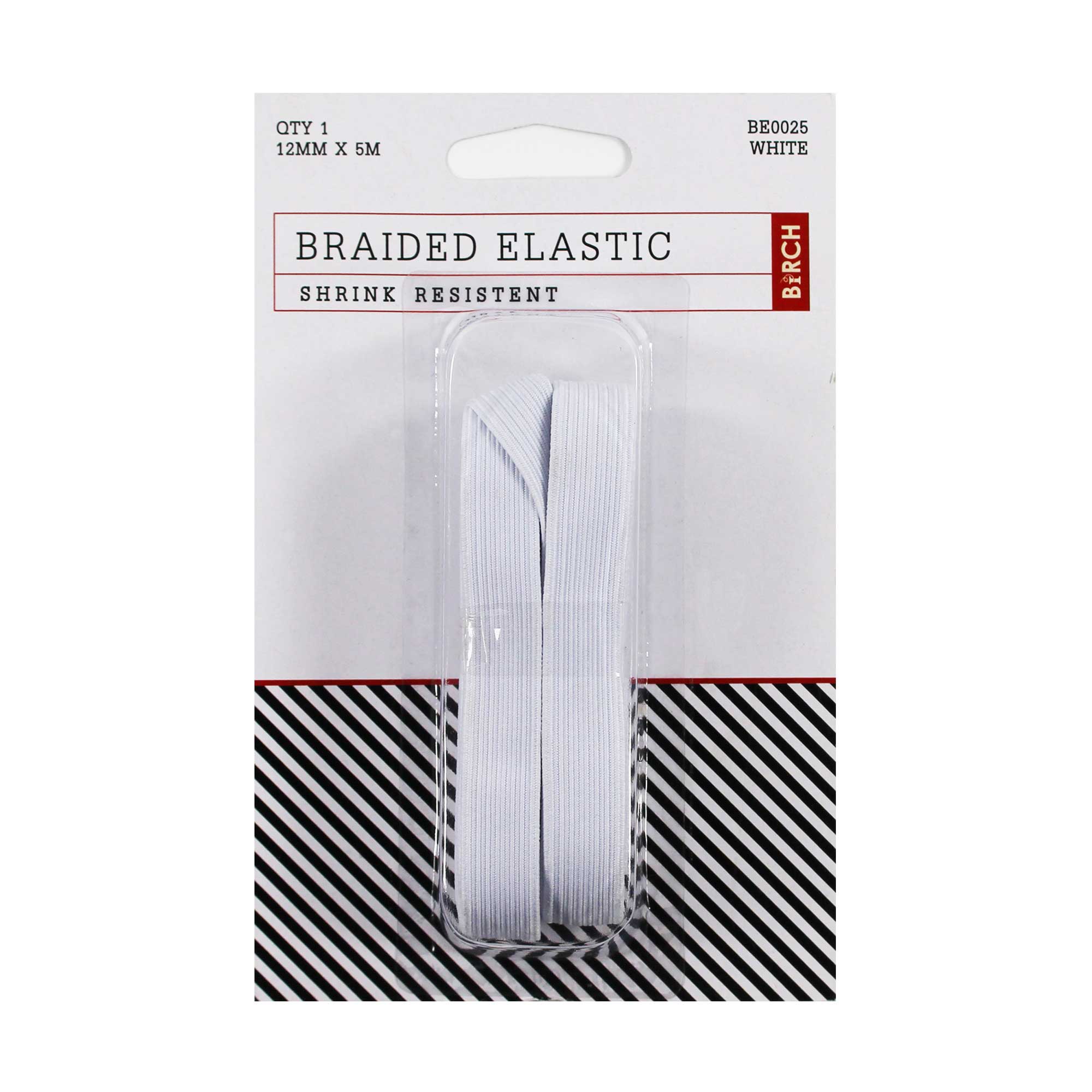 ELASTIC BRAIDED 12MM X 5M WHT » Birch Wholesale