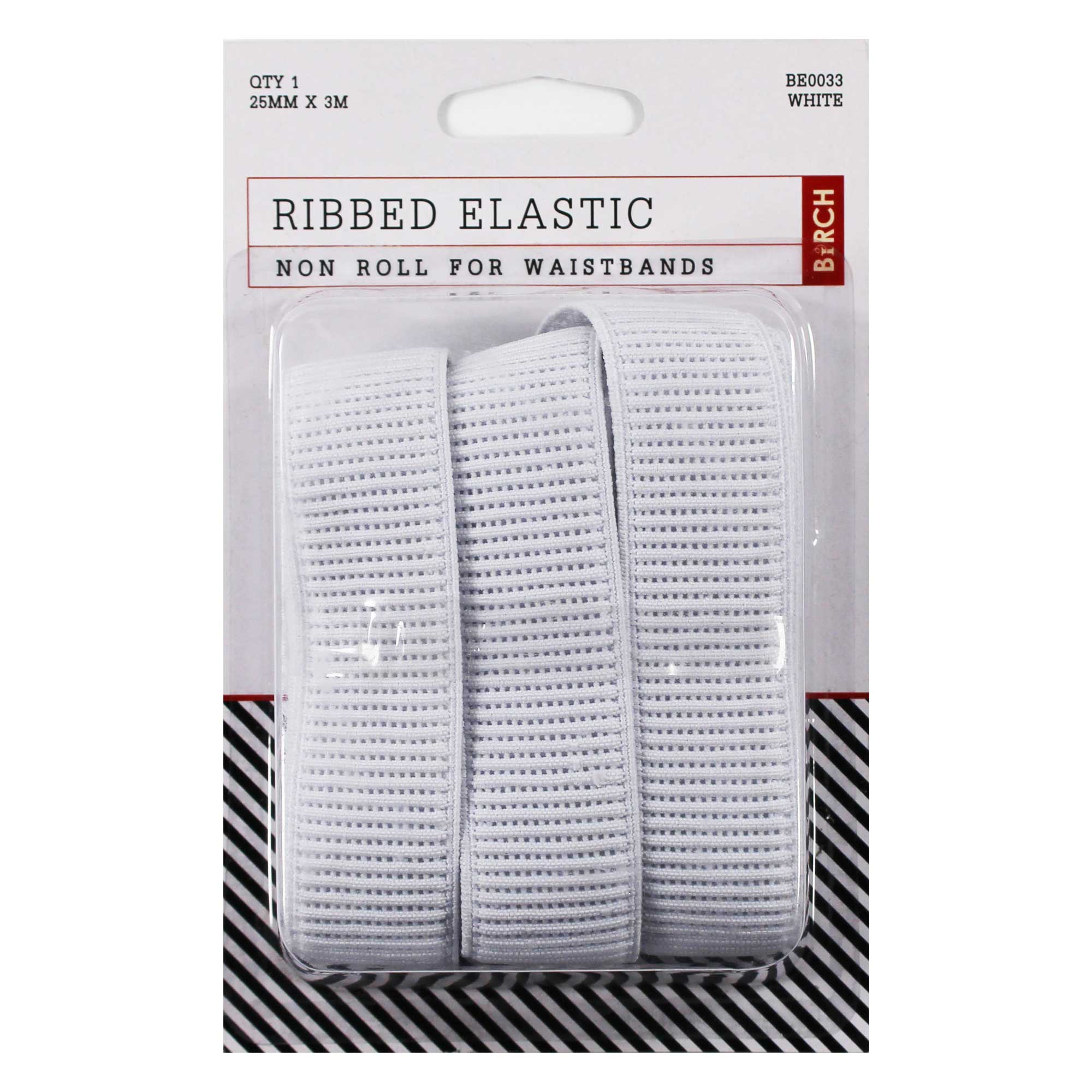 ELASTIC RIBBED 25MM X 3M » Birch Wholesale