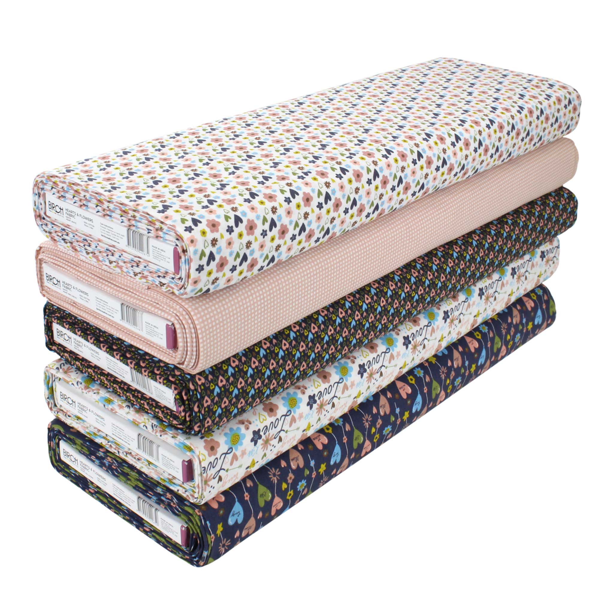 BIRCH FABRIC - HEARTS & FLOWERS 110CM X 10MT » Birch Wholesale
