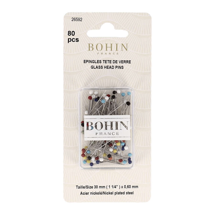BOHIN GLASS HEAD PINS 0.6MM X 30MM - 80 PER CARD » Birch Wholesale