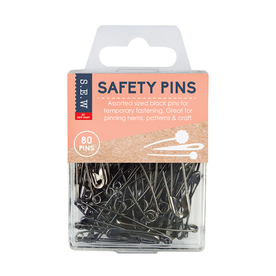 S.E.W. SAFETY PINS ASSORTED BLACK 80 PACK » Birch Wholesale